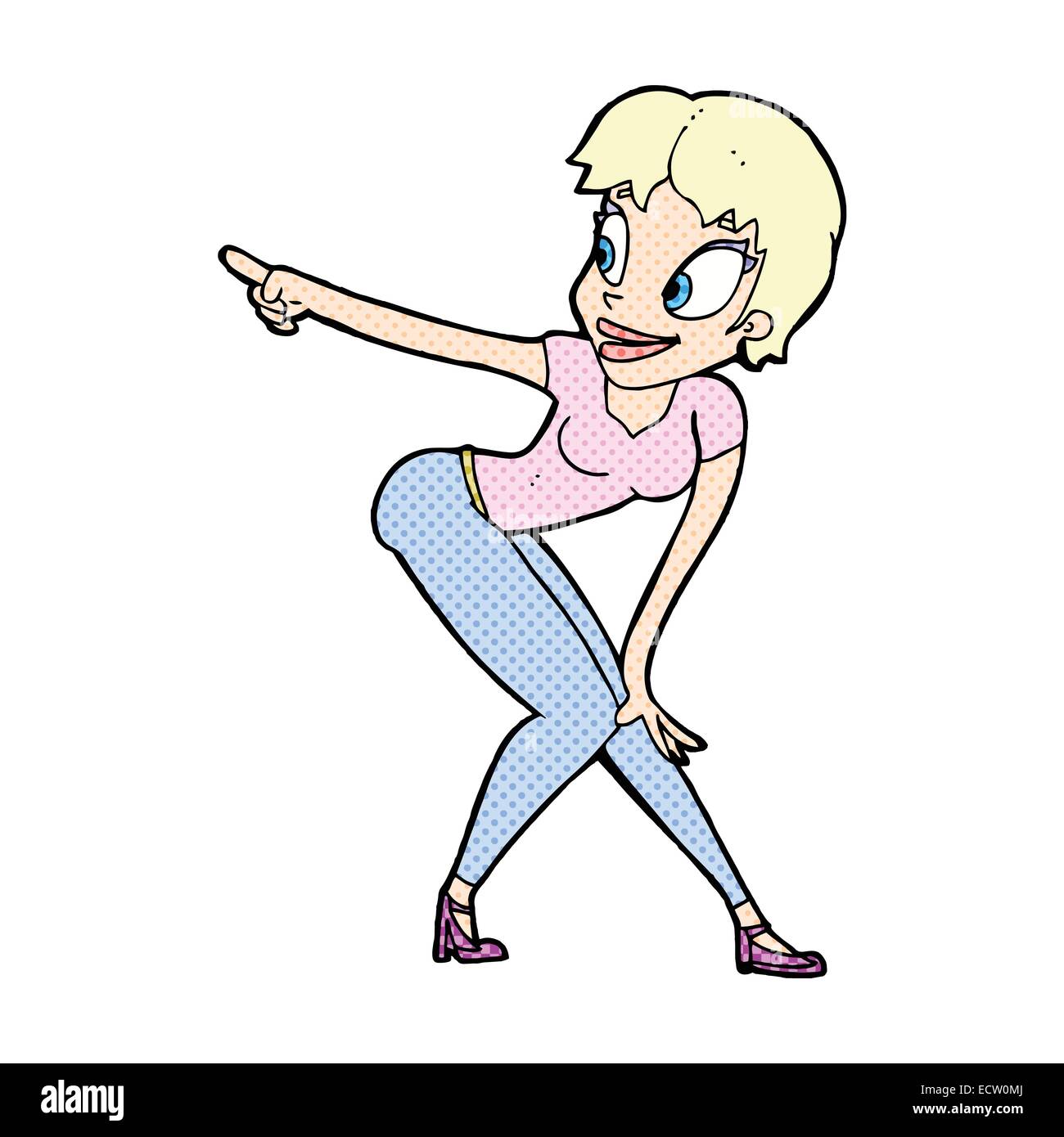 retro comic book style cartoon pretty woman pointing Stock Vector Image ...