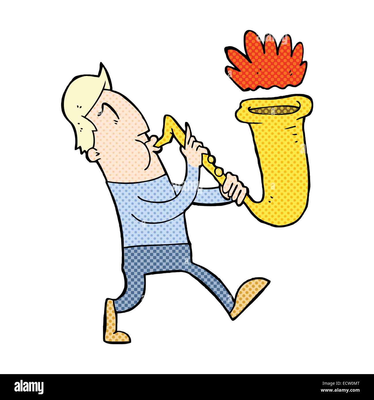 retro comic book style cartoon man blowing saxophone Stock Vector Image ...
