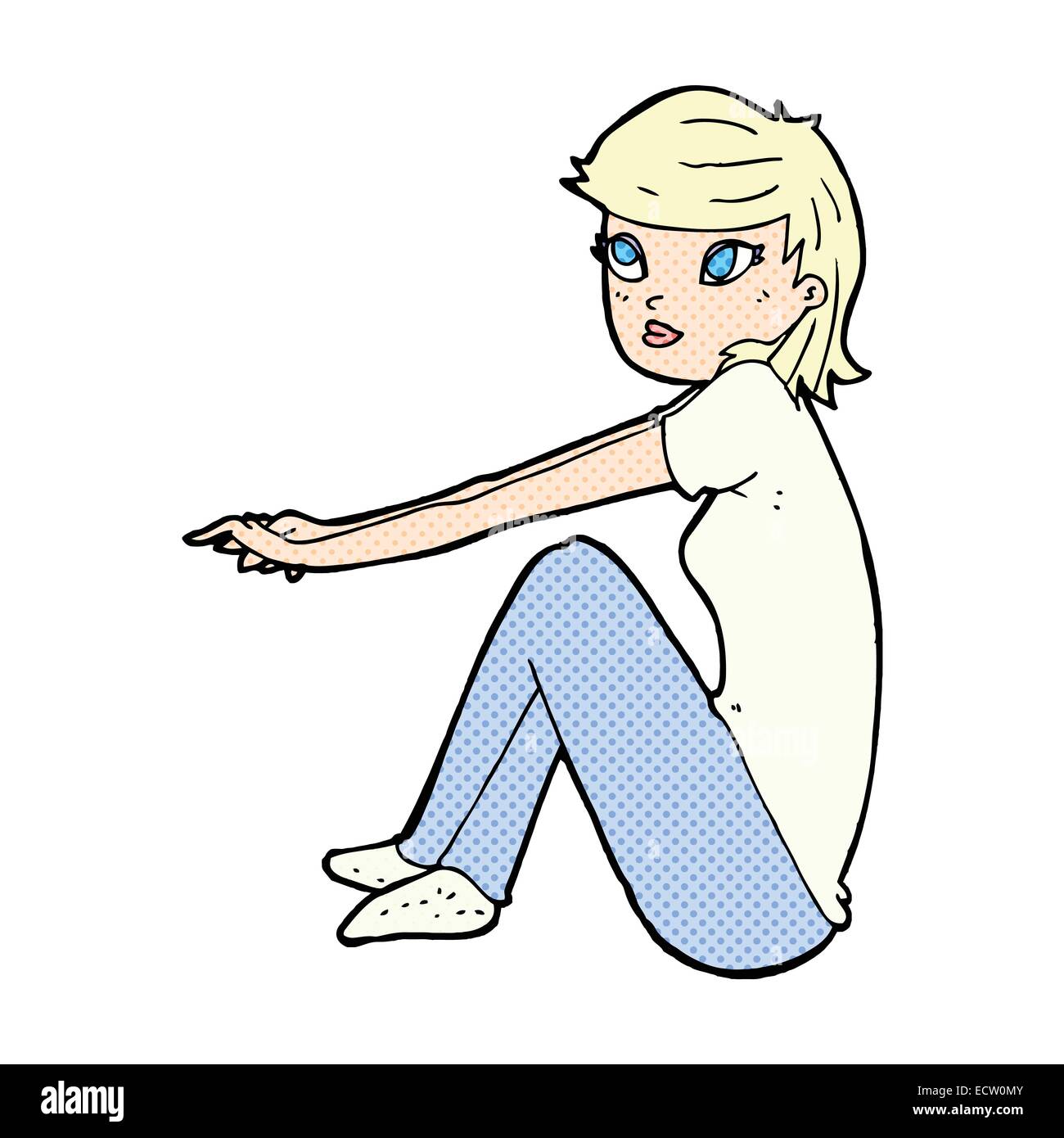 retro comic book style cartoon pretty girl sitting Stock Vector Image ...