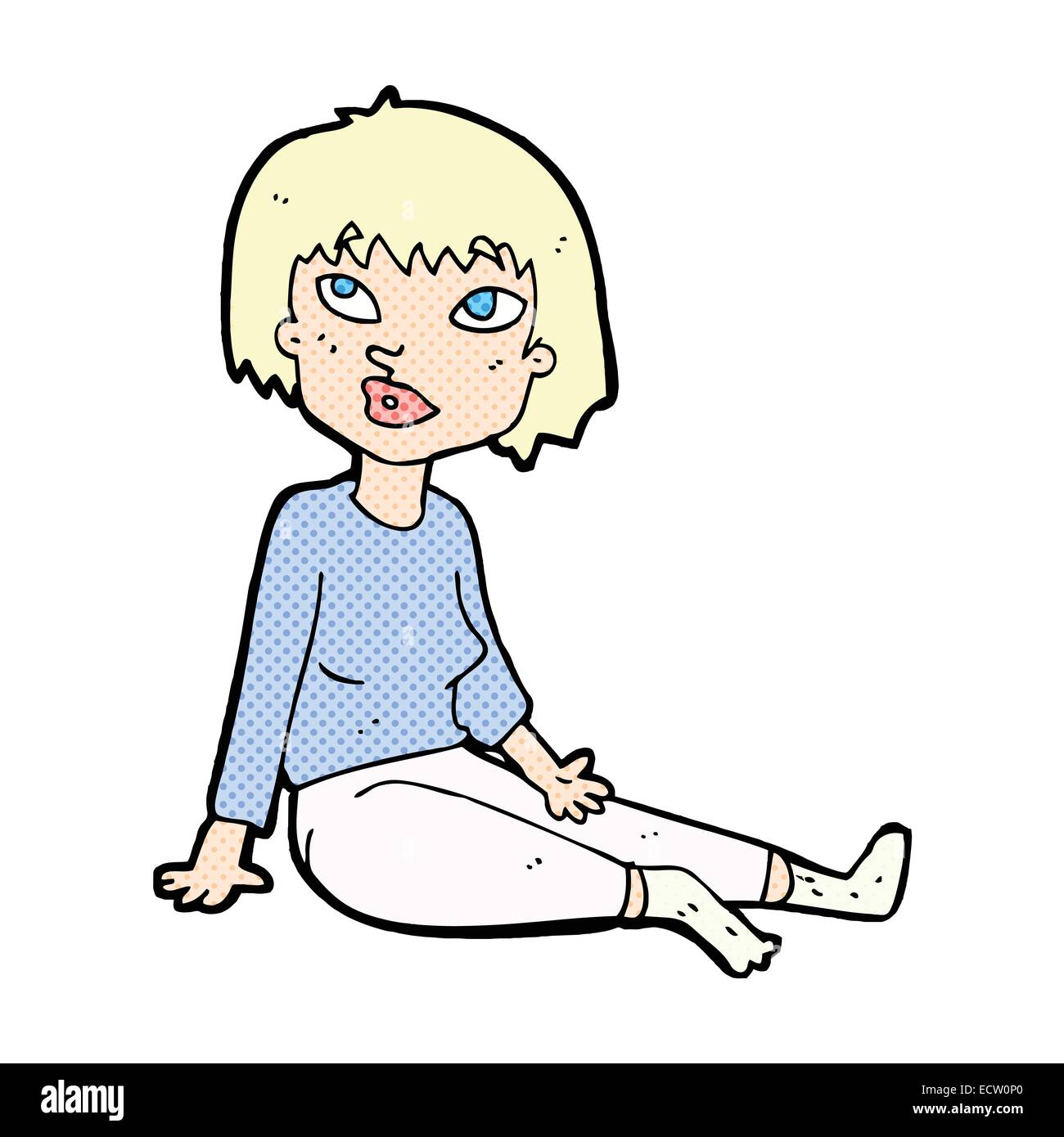 retro comic book style cartoon woman sitting on floor Stock Vector ...