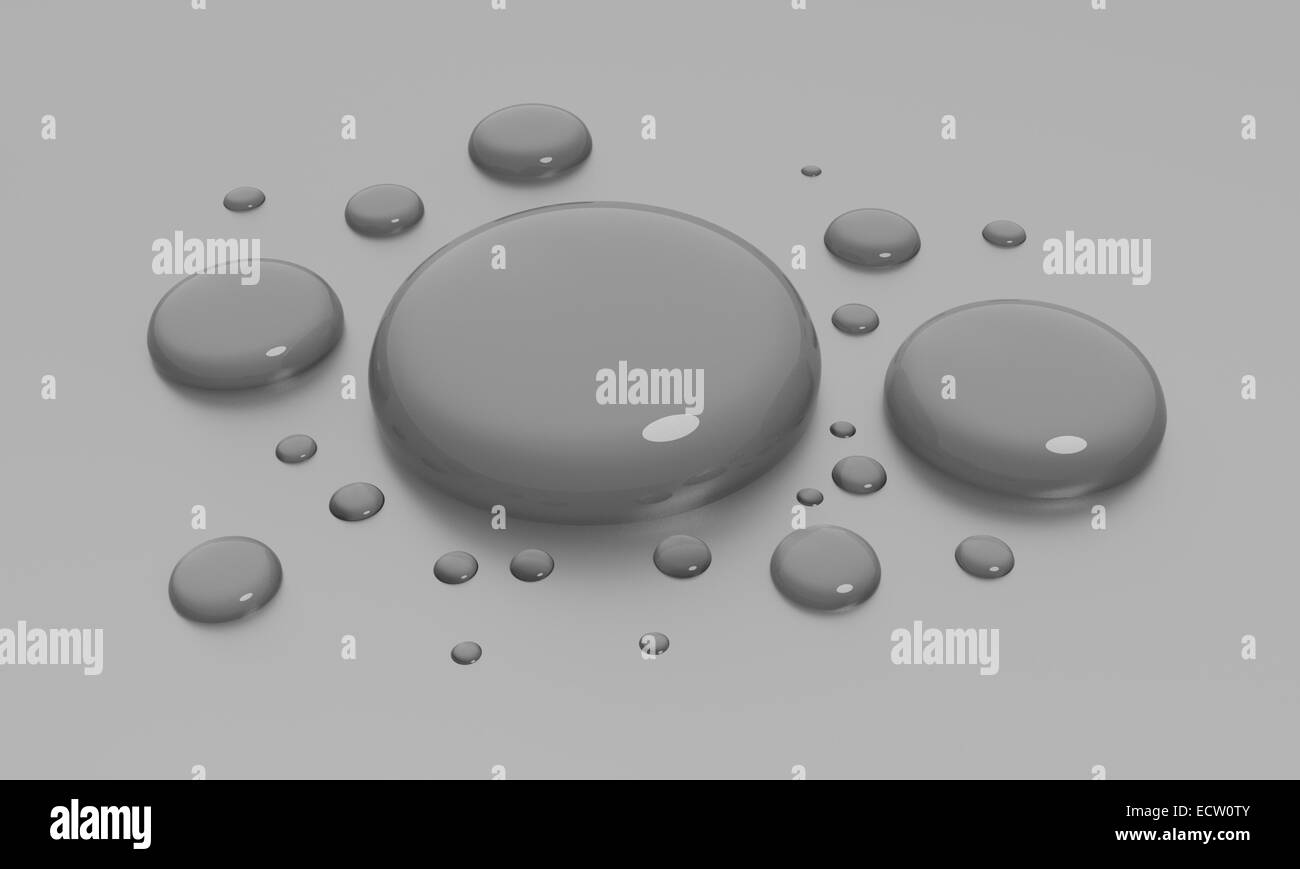 some rendered water drops in grey back Stock Photo - Alamy