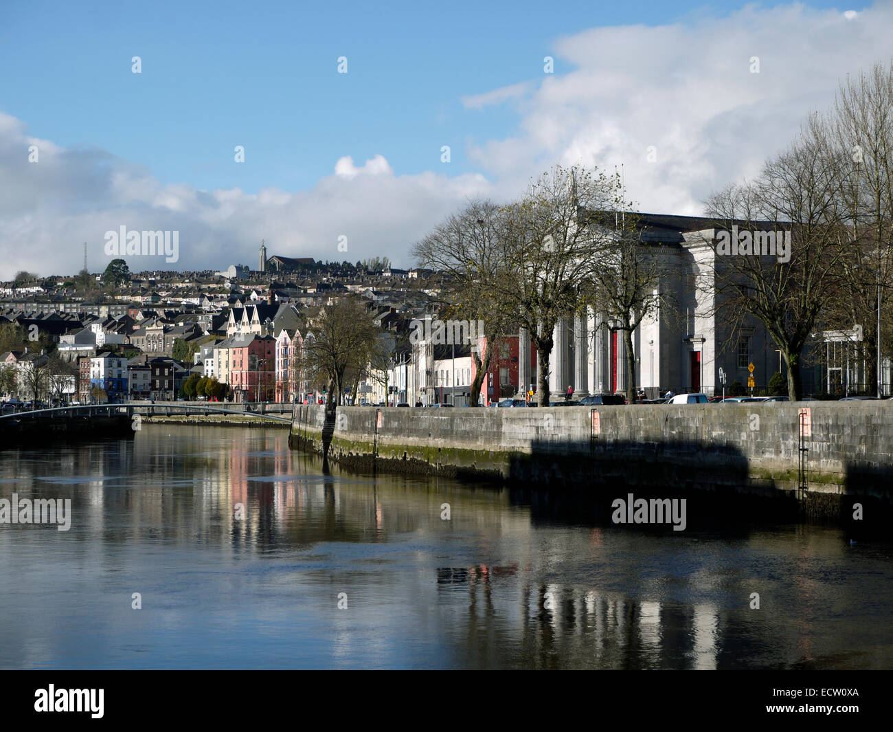 The river Lee at Pope's Quay, Cork, Ireland. The building on the right ...