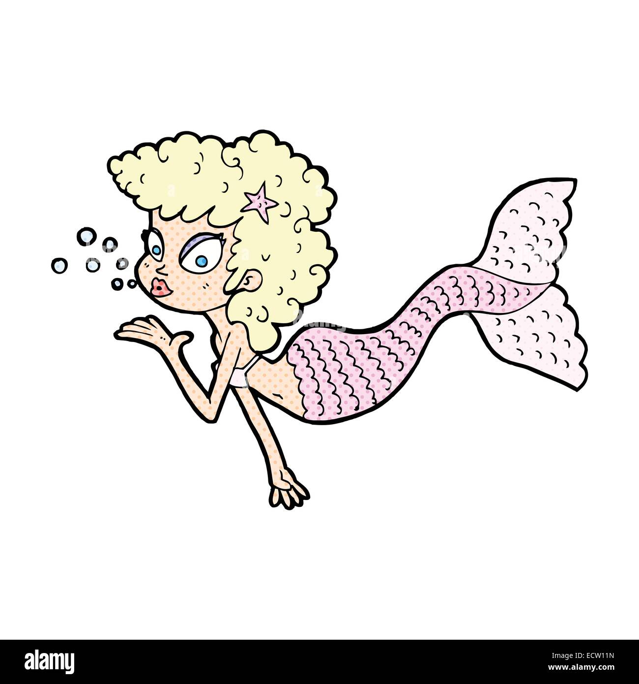 retro comic book style cartoon mermaid blowing kiss Stock Vector Image ...