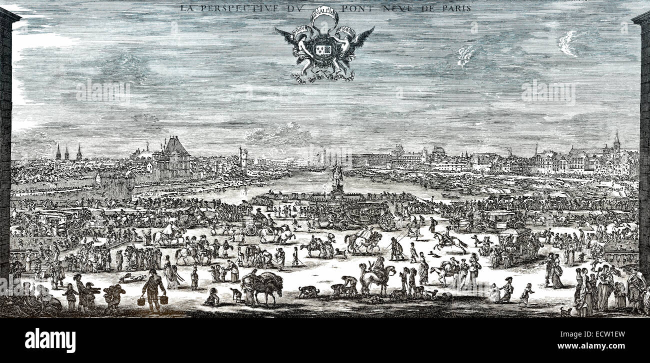 Historical cityscape, Pont Neuf, Paris; France, 17th Century, Pont Neuf ...