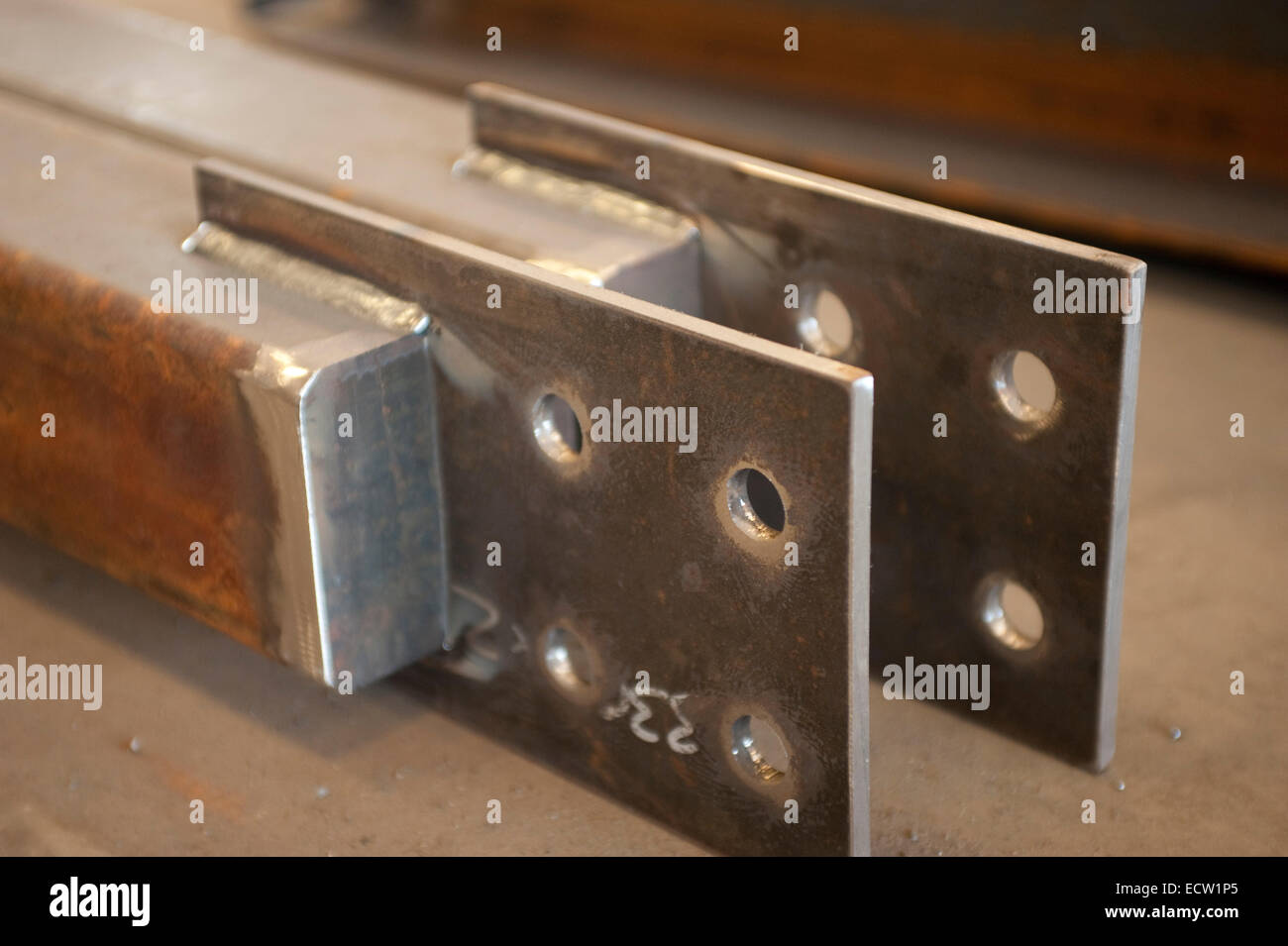 Capped tube steel pieces with connection plate welded to the end Stock ...