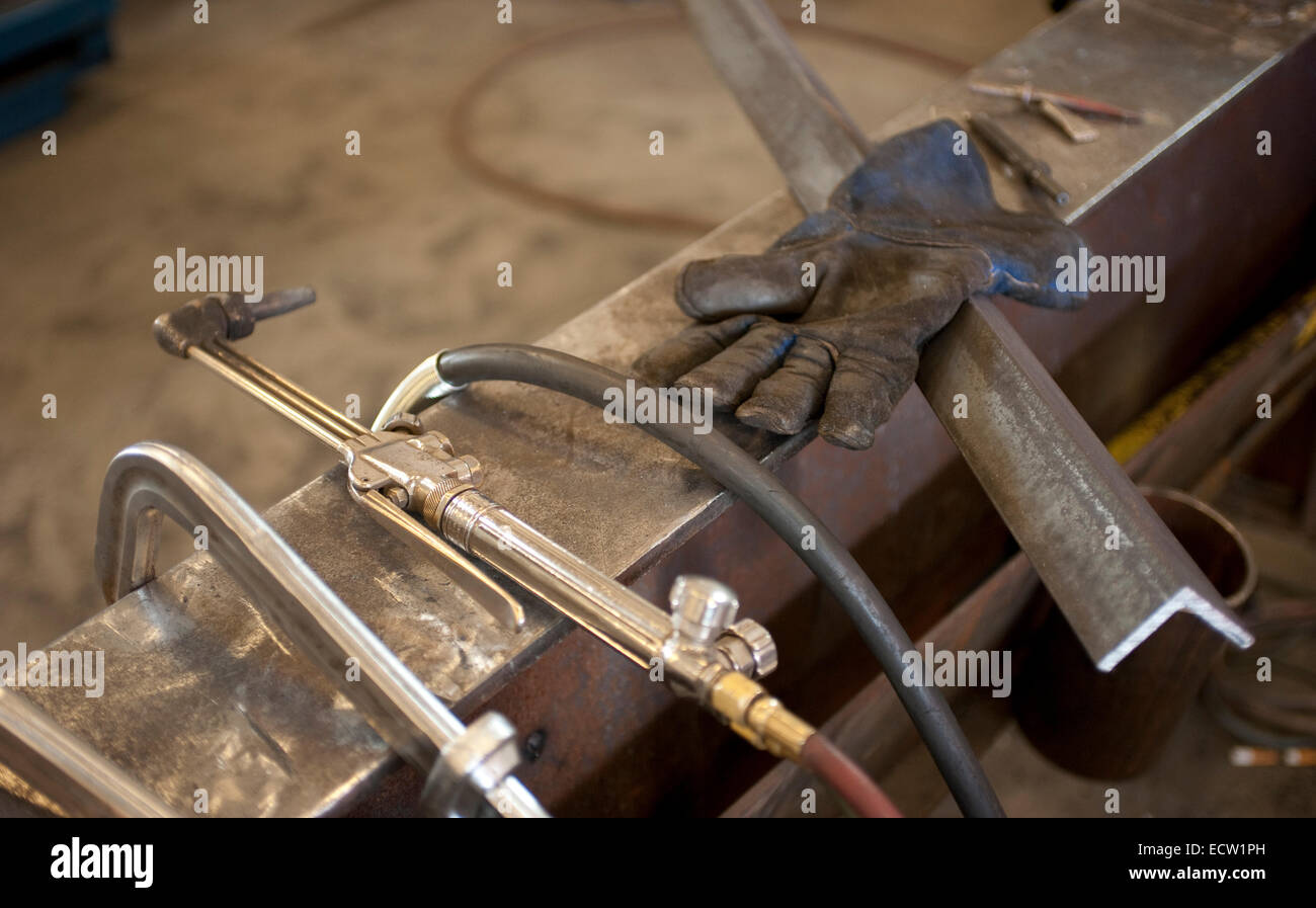 Welding tools in a steel fabrication shop Stock Photo - Alamy