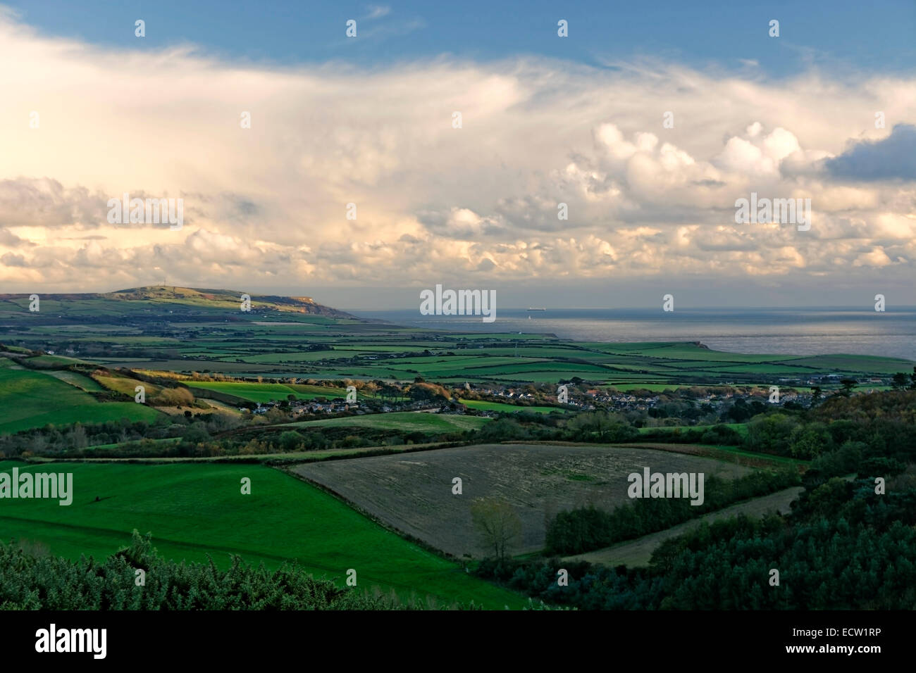 Looking southeastwards high on Mottistone Down, Isle of Wight, UK in ...