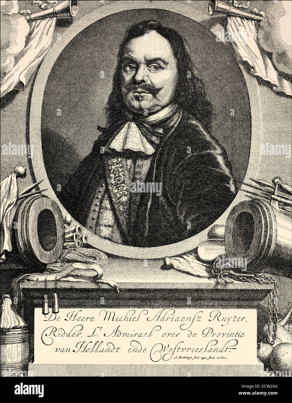 portrait of Michiel Adrianszoon de Ruyter, 1607 - 1676, a Dutch admiral ...