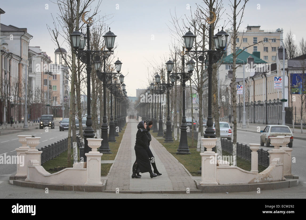 Putin Avenue, the former Victory Avenue, in the centre of the Chechen ...