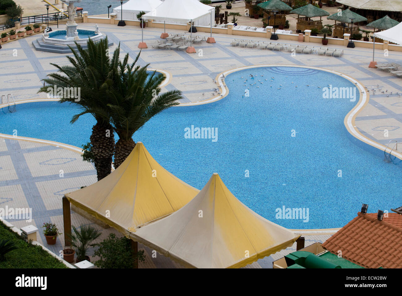 Outdoor Swimming pool at a Hotel Leisure Center in Malta Stock Photo ...