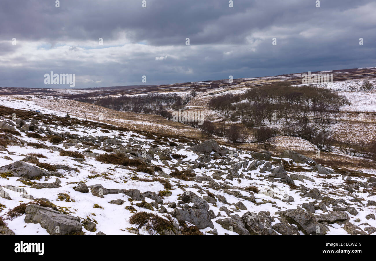 Snow over the North York Moors National Park showing the rugged ...