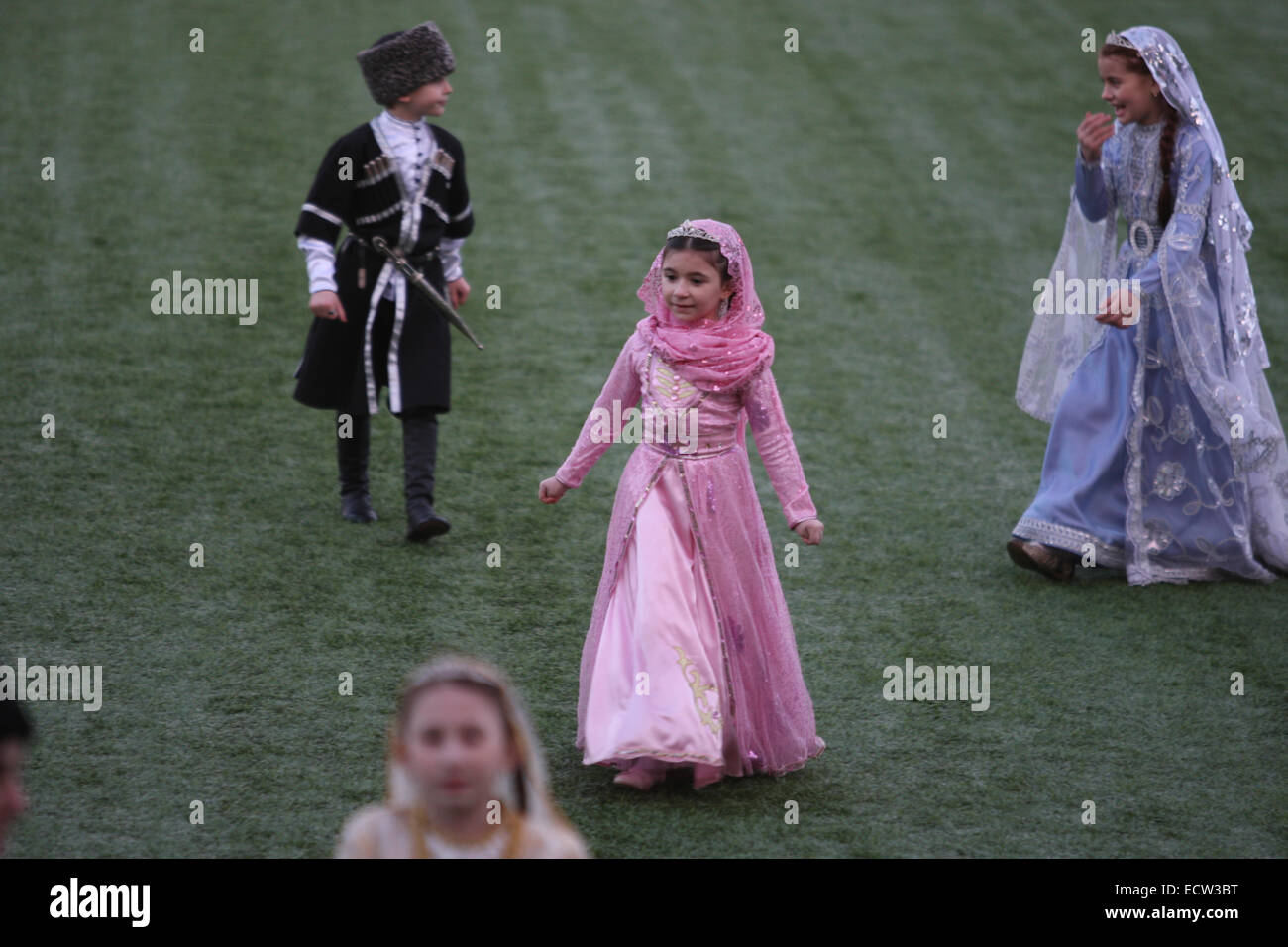 Members of the Chechen childrens' dance group Bashlam after their ...