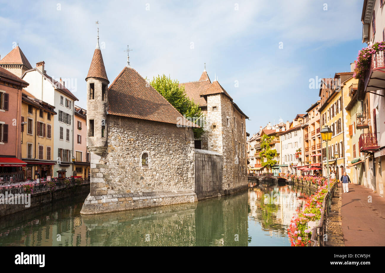 Annecy old town, France. Iconic landmark, Palais de l'Isle castle ...