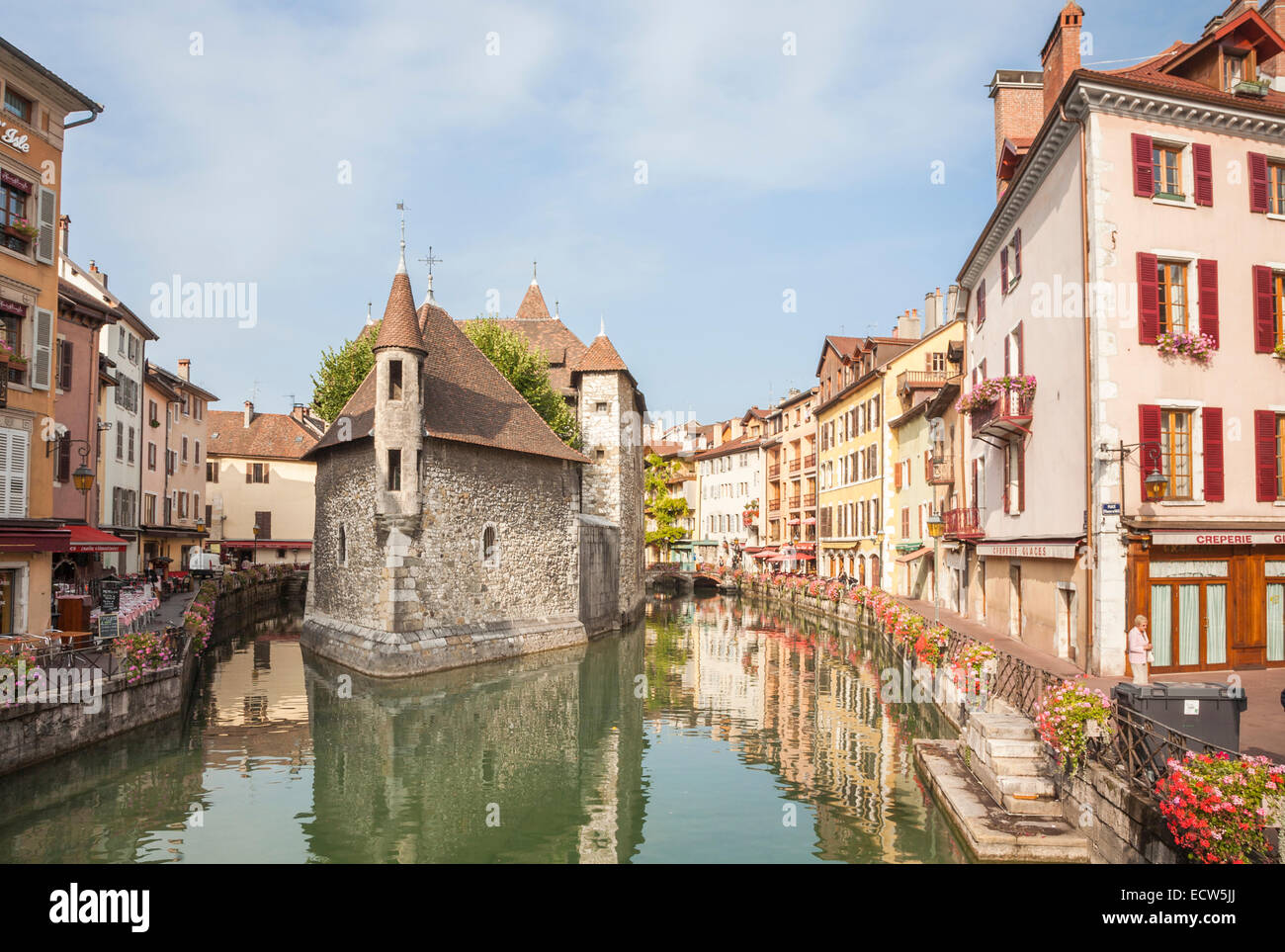 Annecy old town, France. Iconic landmark Palais de l'Isle castle ...