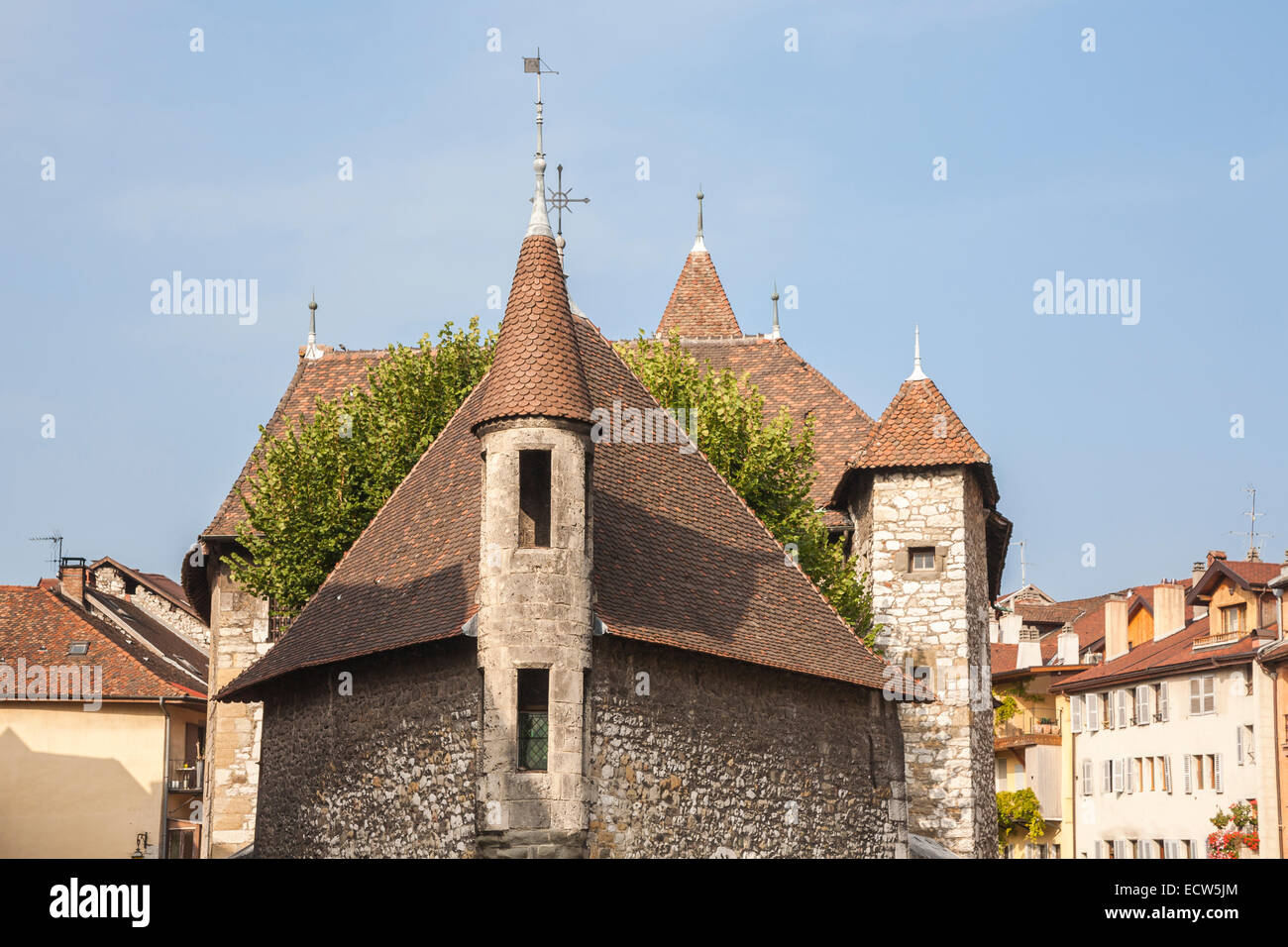 Roof and turret windows of the iconic landmark Palais de l'Isle castle ...