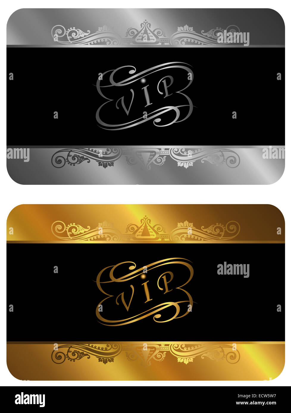 Gold and silver business card templates with decorative patterns Stock ...