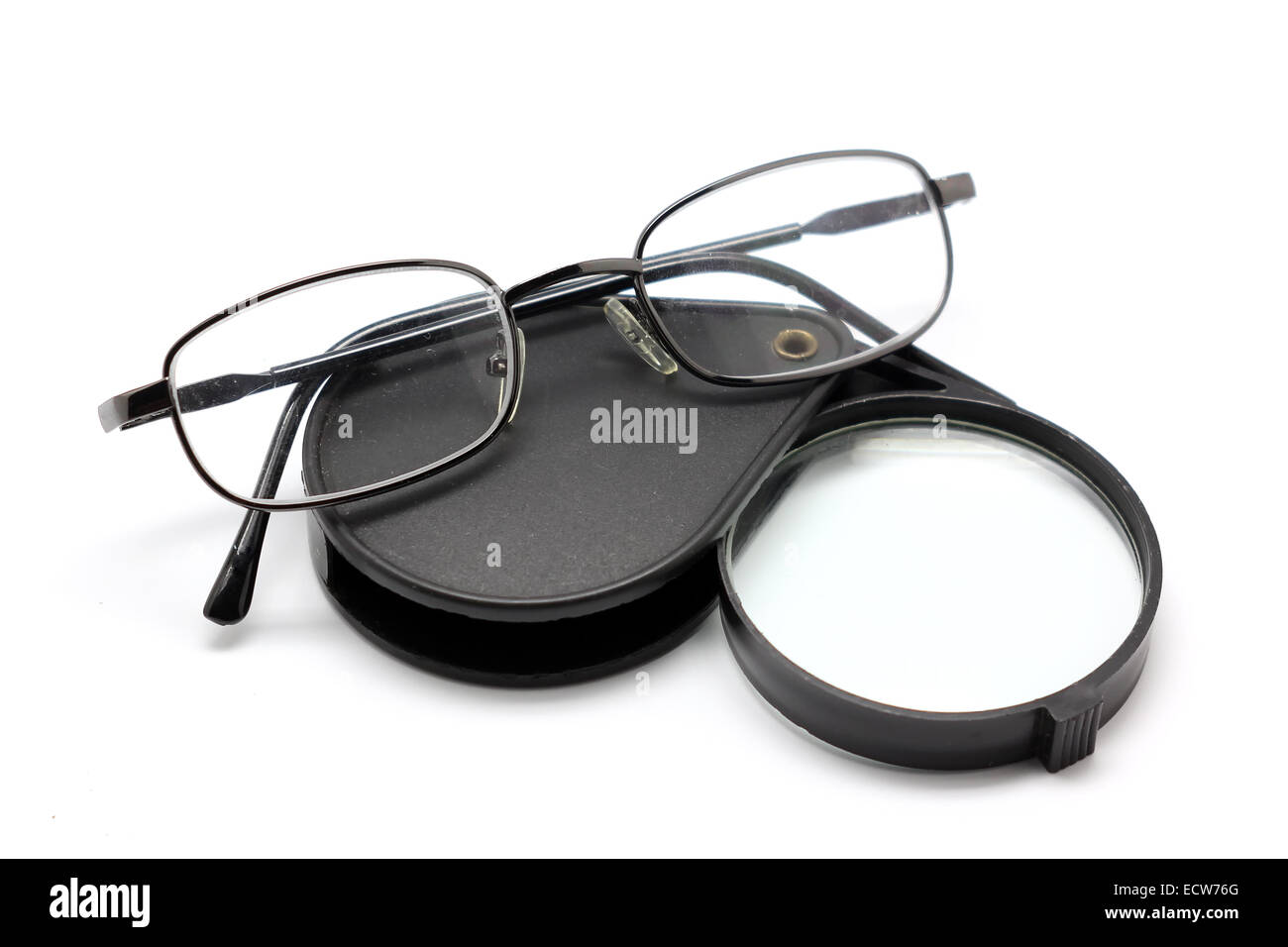 eye glasses and magnifying glass isolated on white background Stock ...