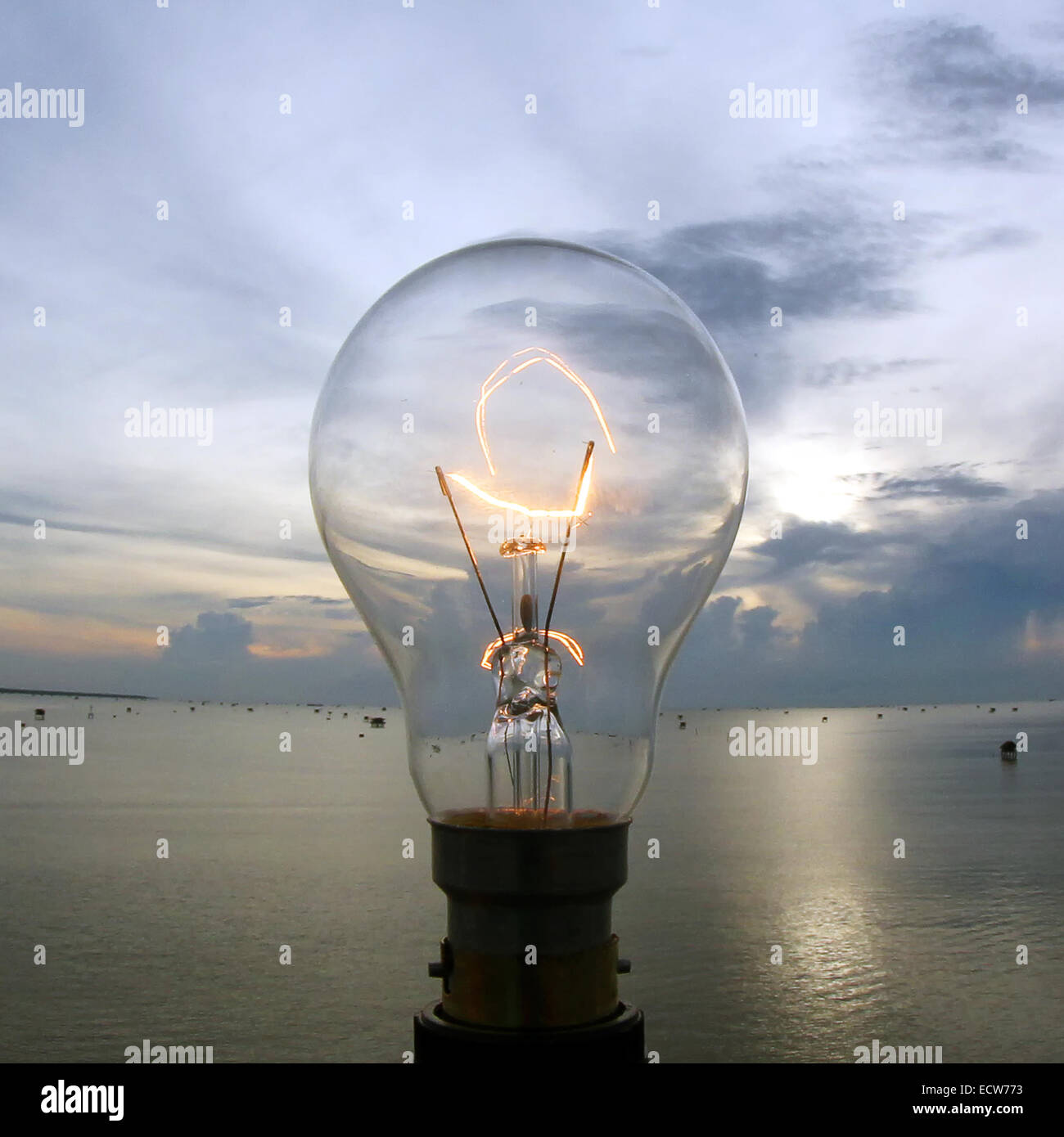 the lightbulb on beautiful sky background Stock Photo - Alamy