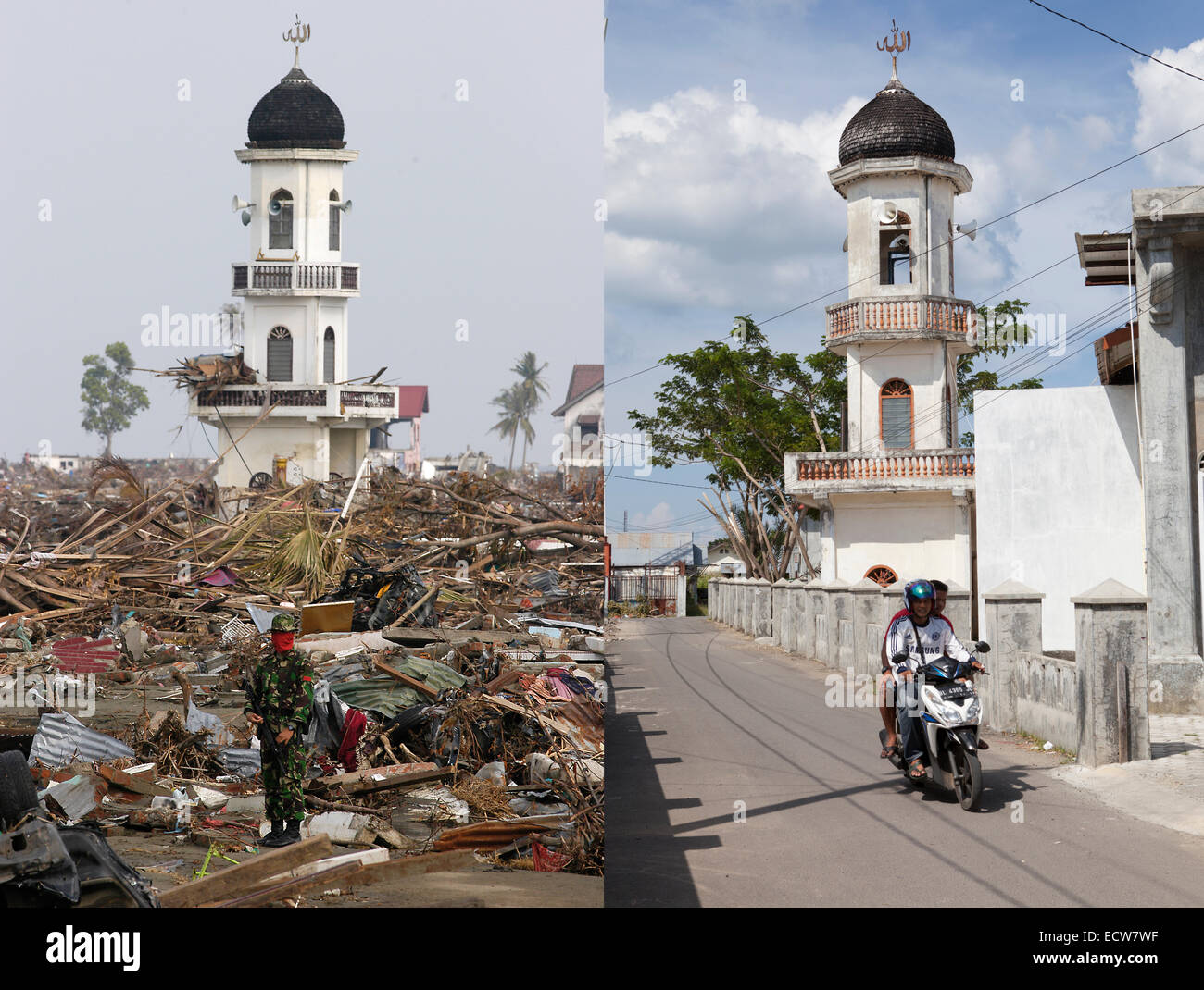 In this composite image a comparison has been made between a scene in ...