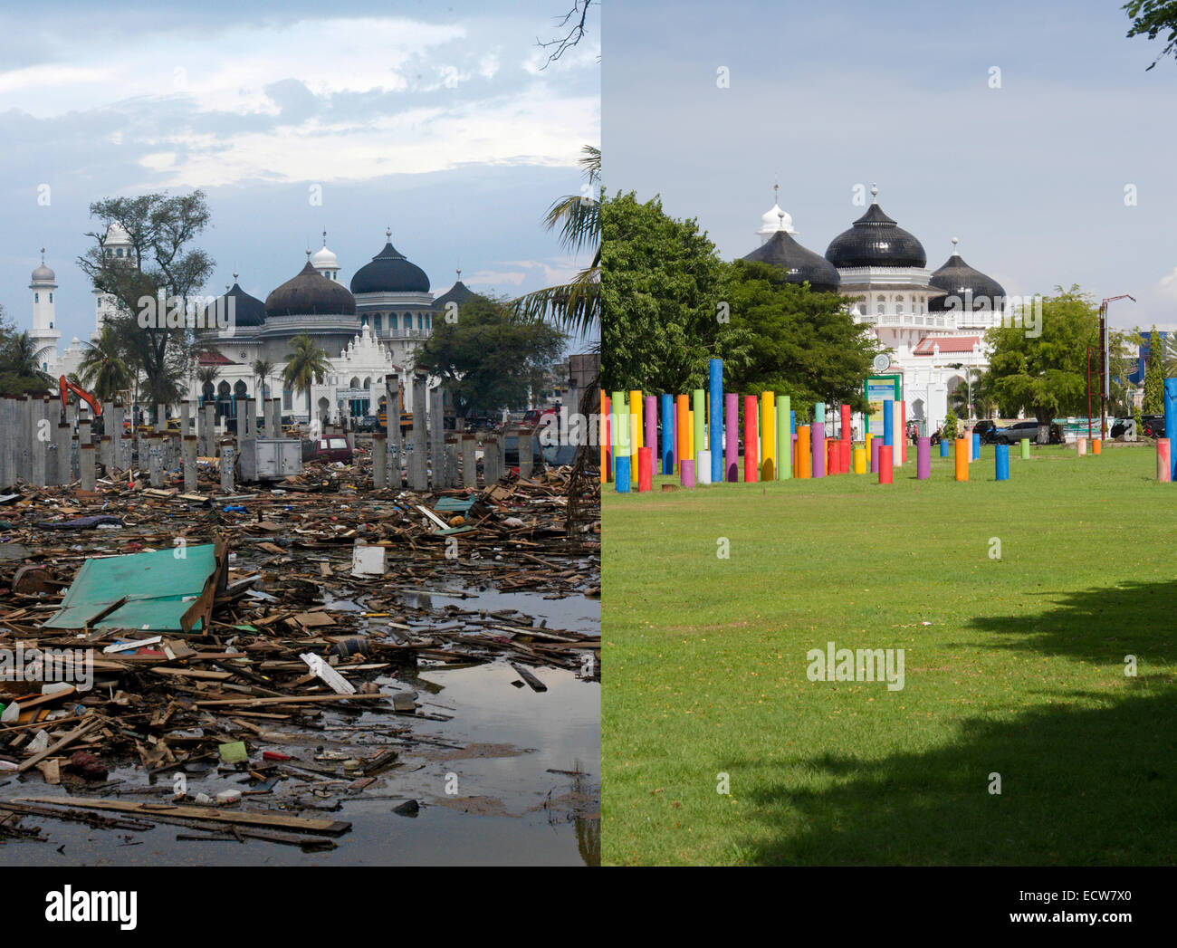 In this composite image a comparison has been made between a scene in ...