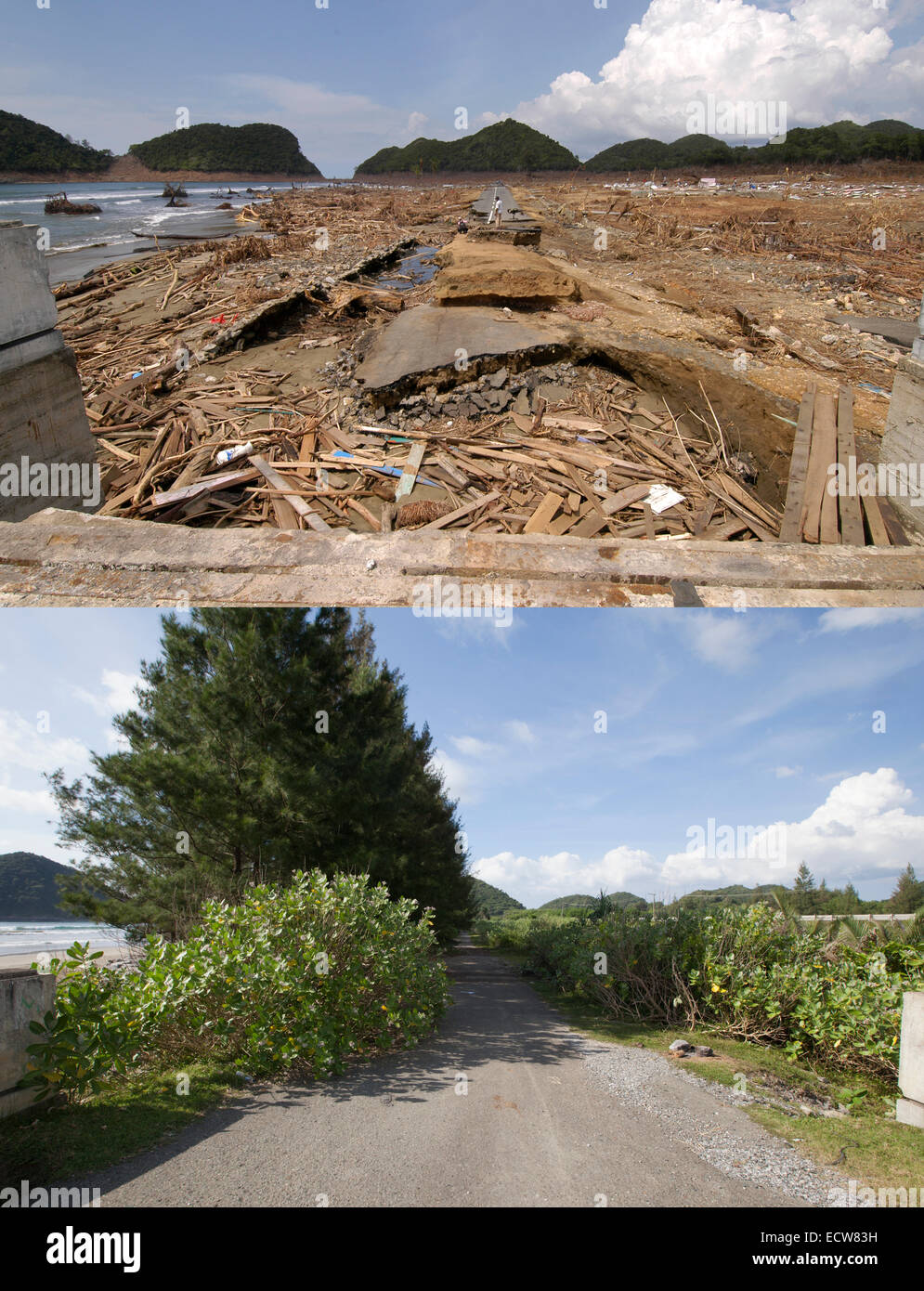 In this composite image a comparison has been made between a scene in ...