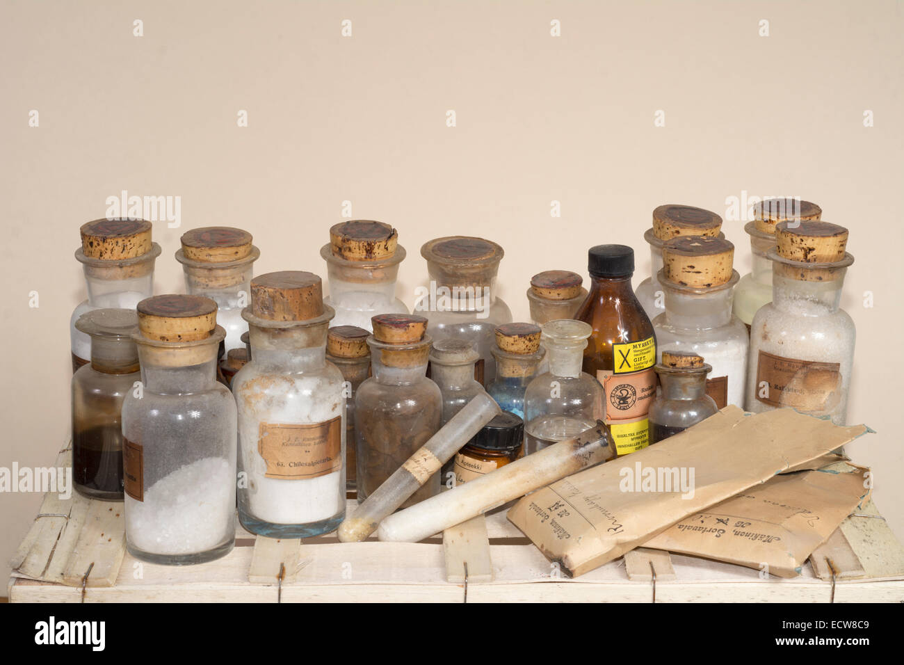 Old chemical jars with chemicals in Stock Photo - Alamy