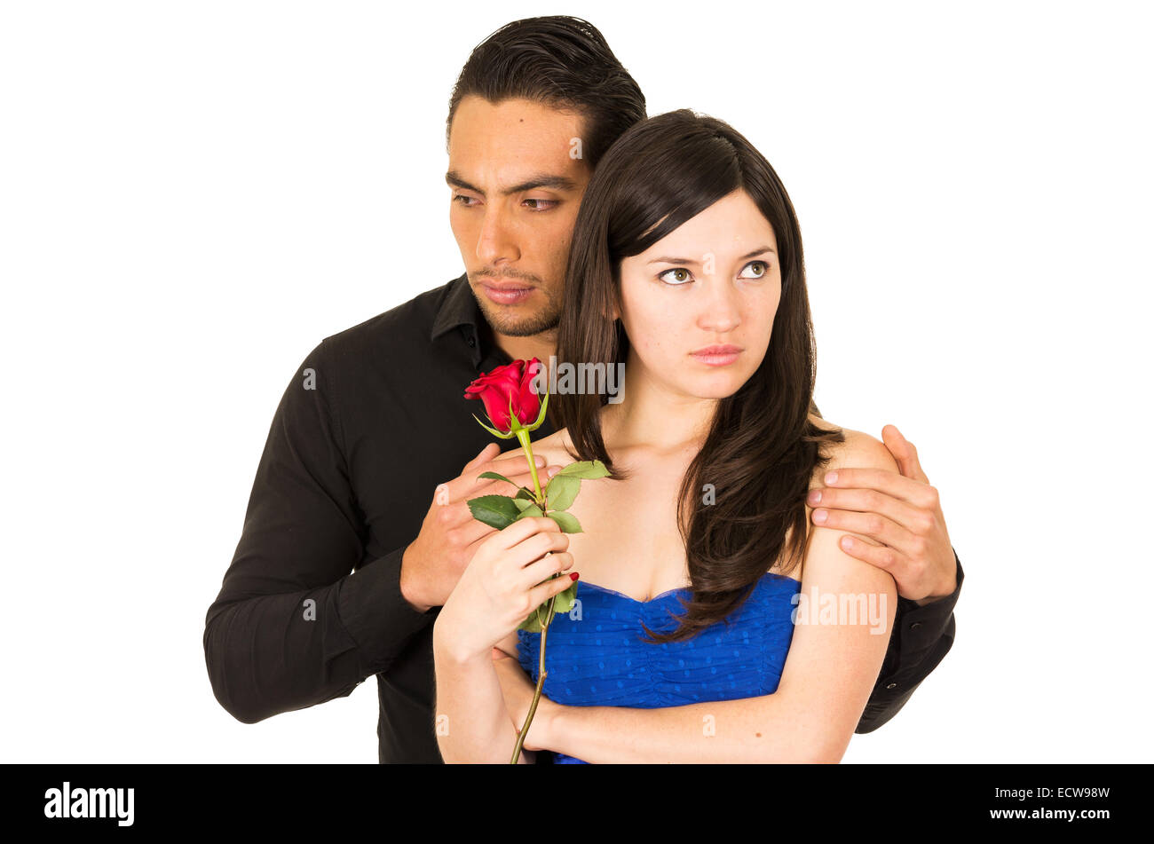 young attractive angry woman rejecting rose from boyfriend Stock Photo ...