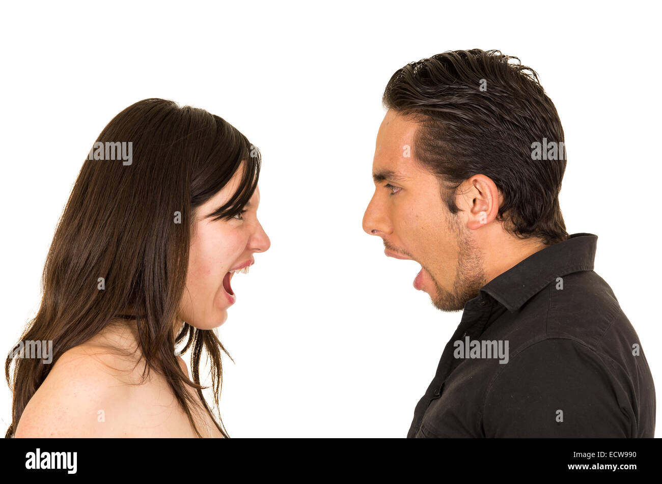 young attractive couple fighting screaming to each other Stock Photo ...