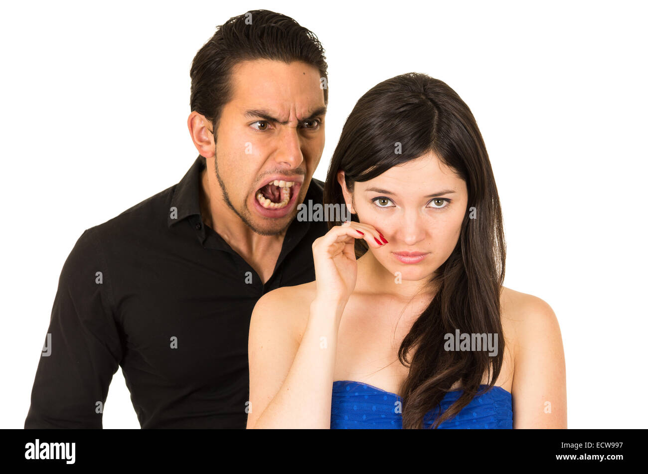 young beautiful woman crying while husband screams at her Stock Photo ...