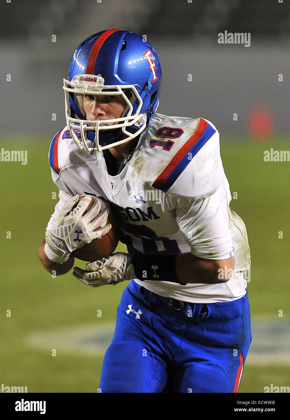 Carson, CA. 19th Dec, 2014. Folsom Bulldogs Jake Jeffrey #18 catches ...