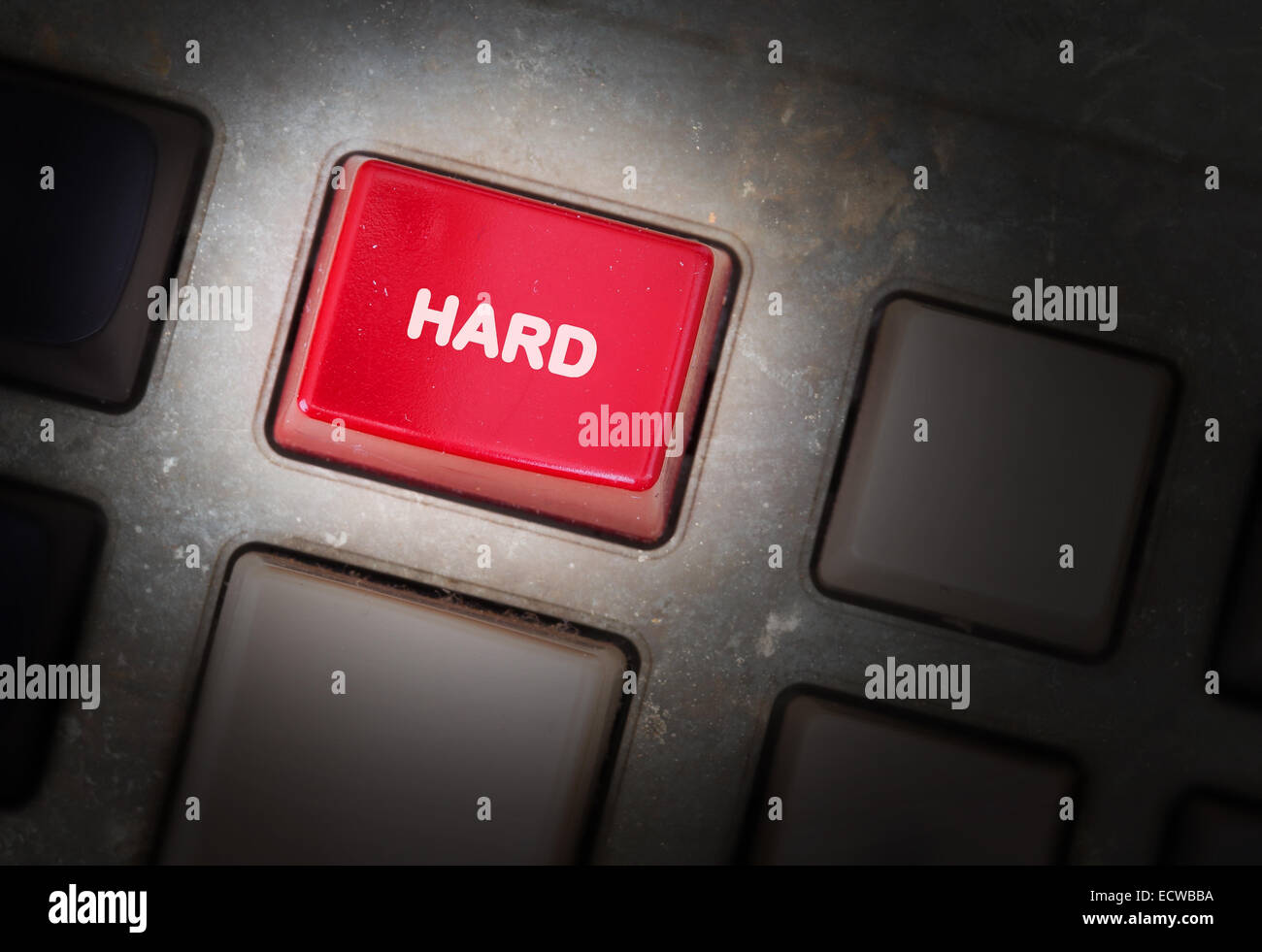 Red button on a dirty old panel, selective focus - hard Stock Photo - Alamy