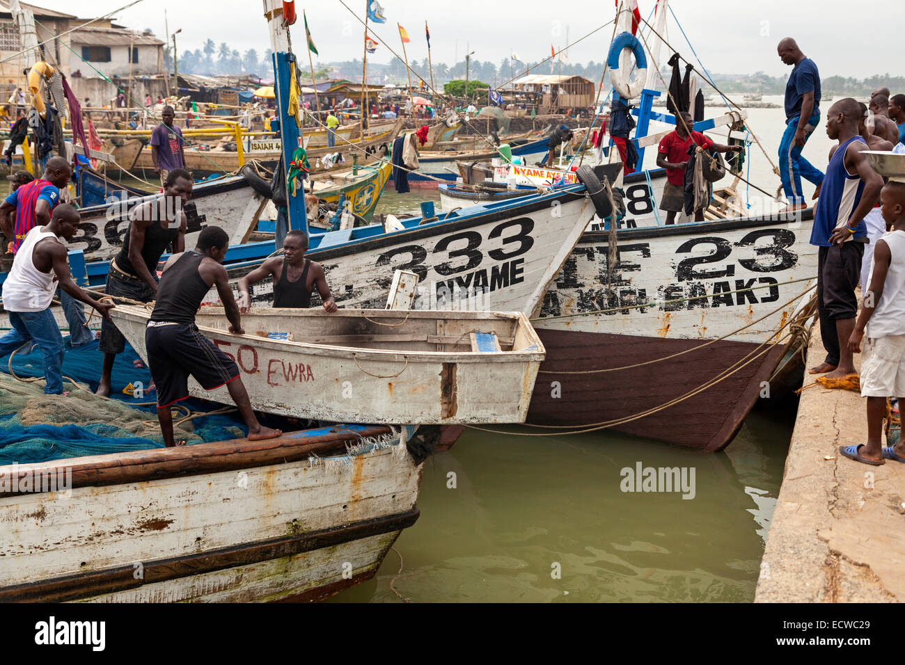 Fishing boats at Elmina harbour, Ghana, Africa Stock Photo - Alamy