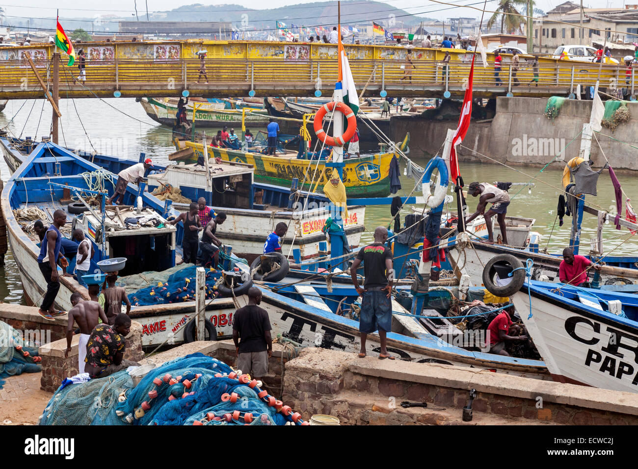 Fishing boats at Elmina harbour, Ghana, Africa Stock Photo - Alamy