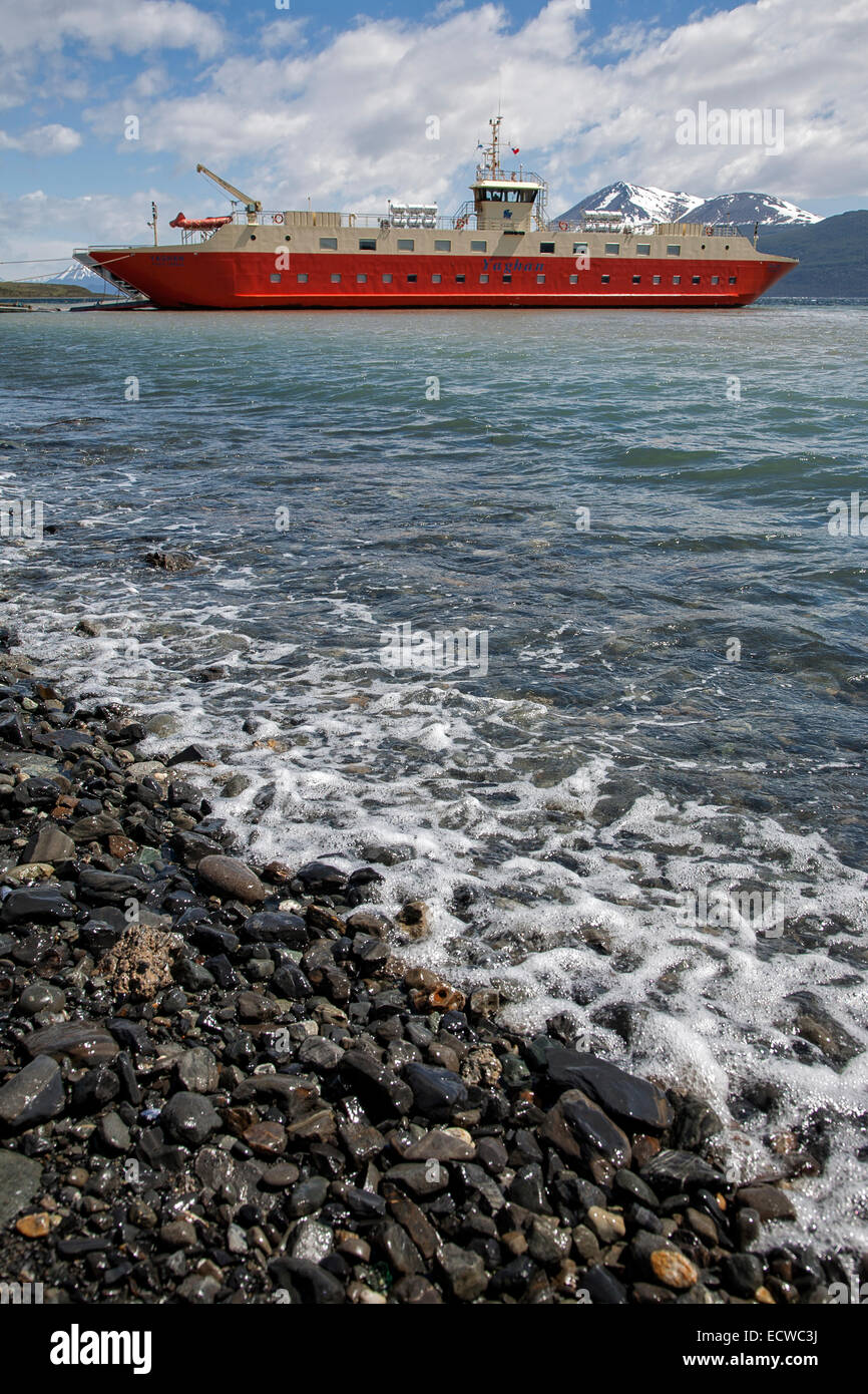 Yaghan ferry at Puerto Williams (Navarino Island). Route Punta Arenas ...
