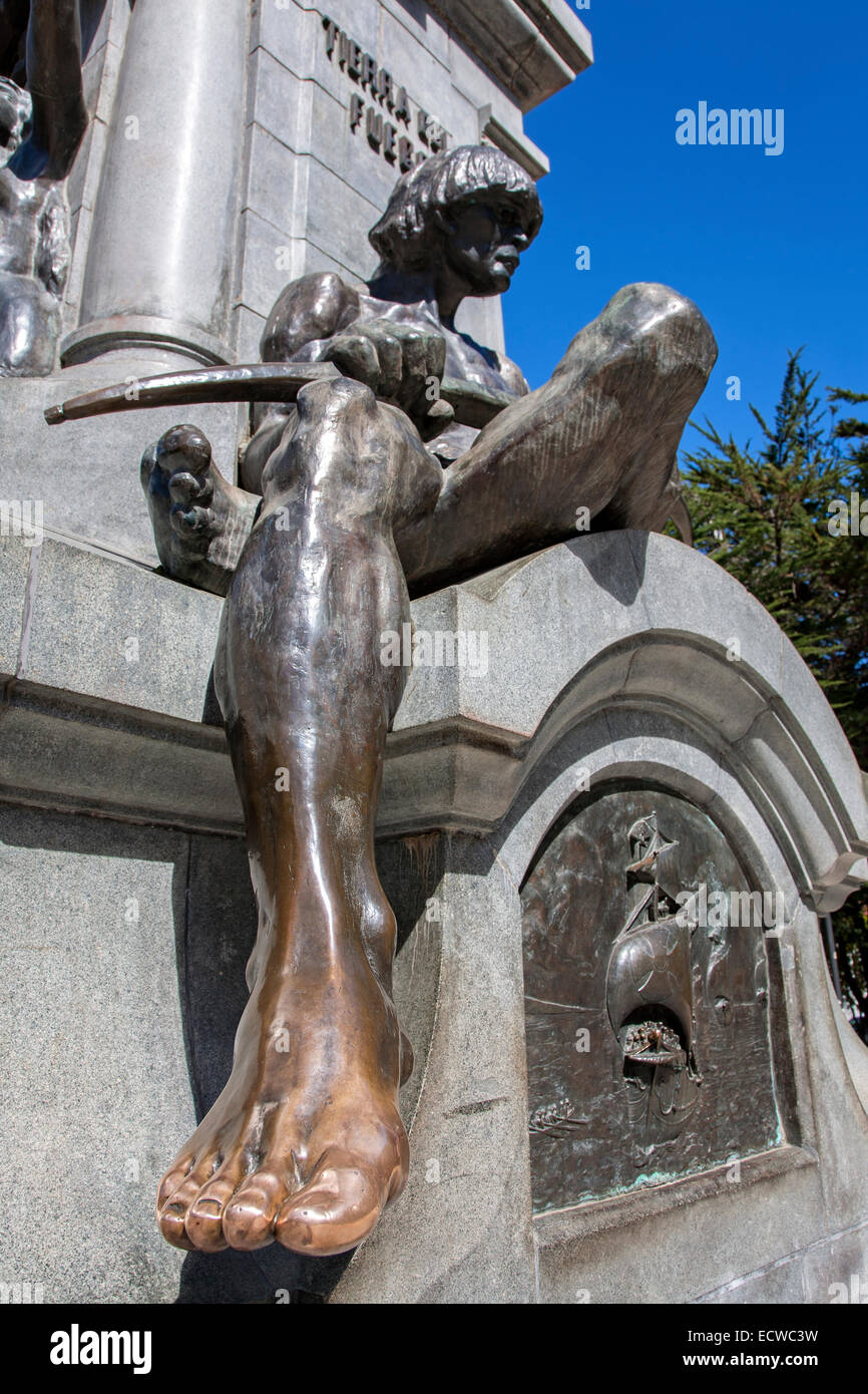 Sculpture of an indian patagon. Magallanes monument. Plaza de Armas ...