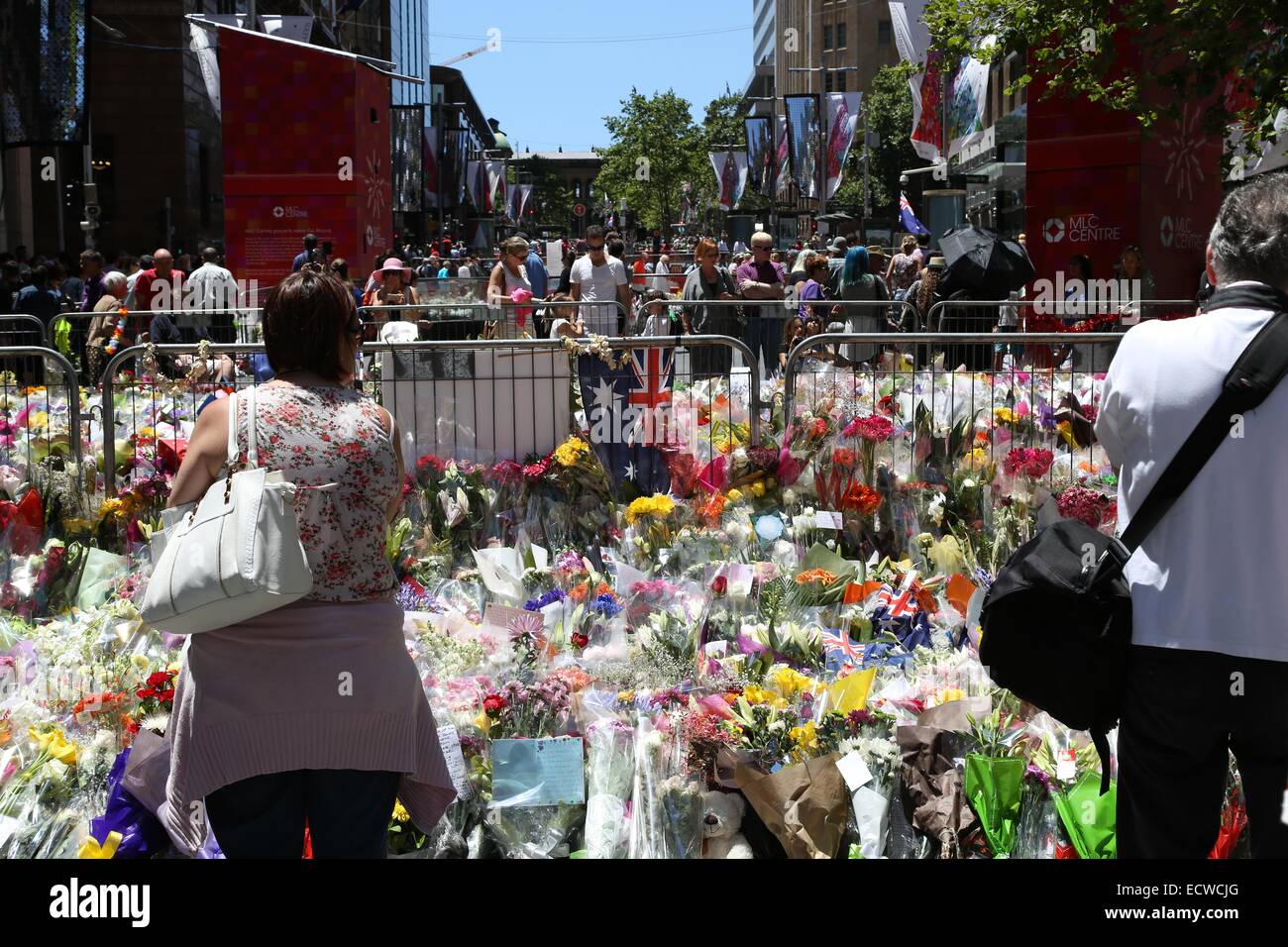 Martin Place, Sydney, Australia. 20 December 2014. People look at the ...