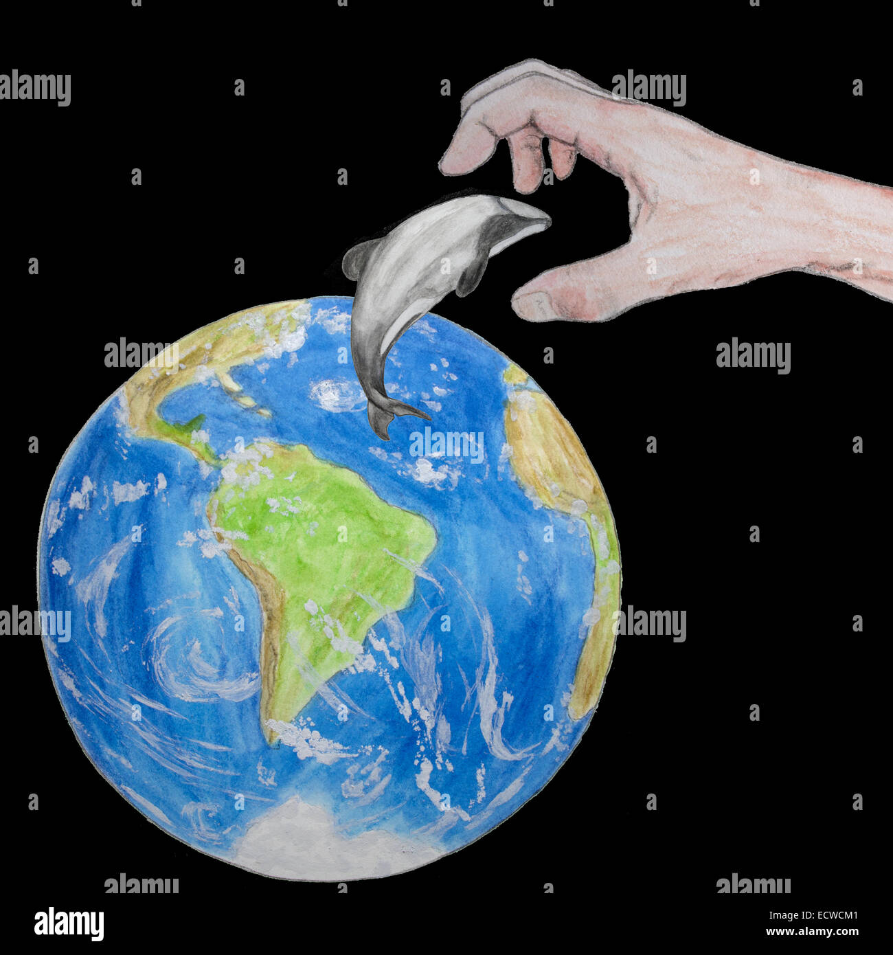 Human hand grabs Maui dolphin from earth - bigger hand - black back ...
