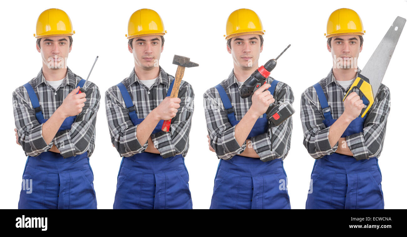 a worker with different tools on the white background Stock Photo - Alamy