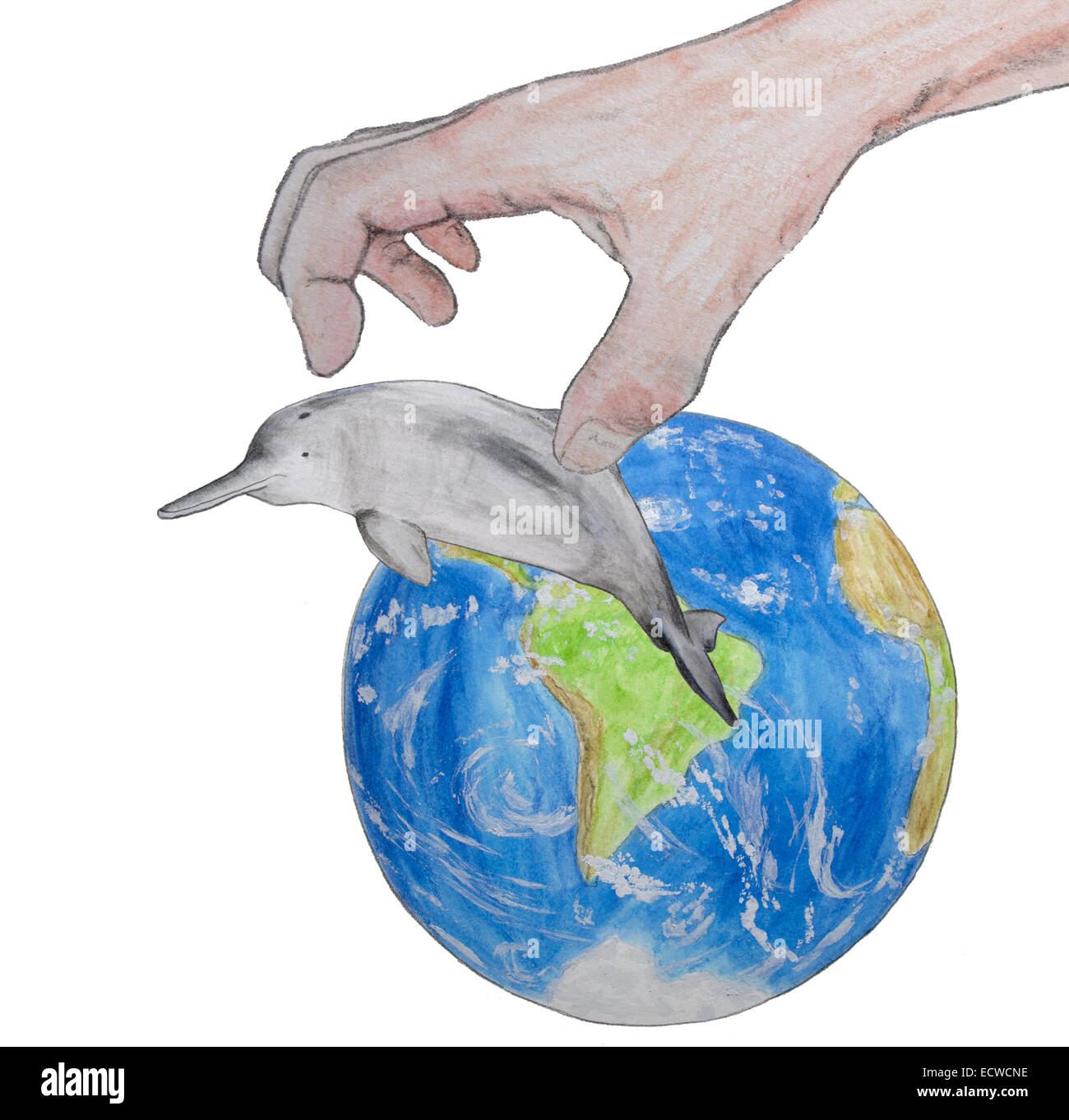 Human hand grabbing river dolphin from earth Stock Photo - Alamy