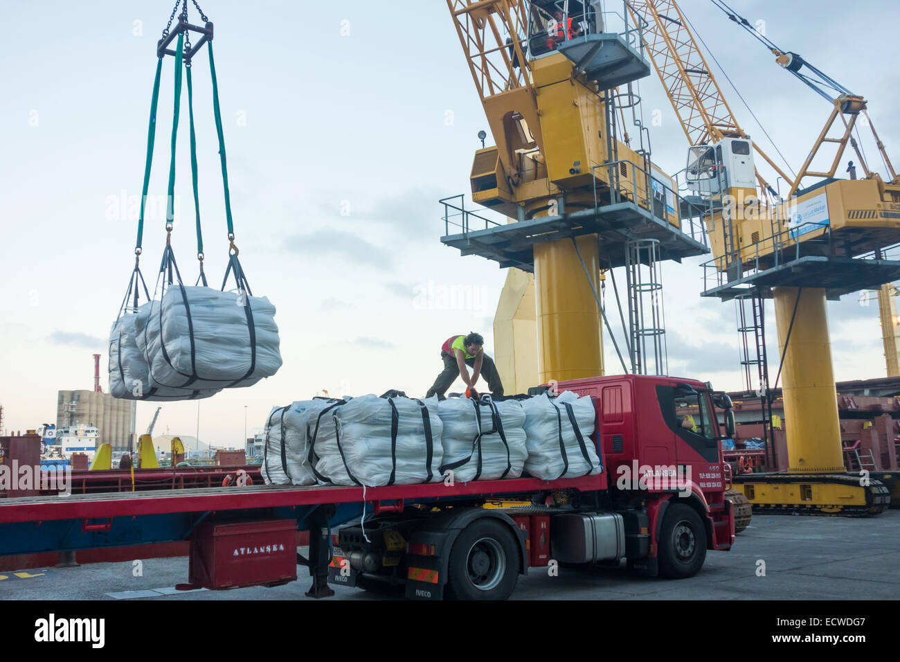 WFP rice bound for Africa being loaded onto ship in Las Palmas port ...