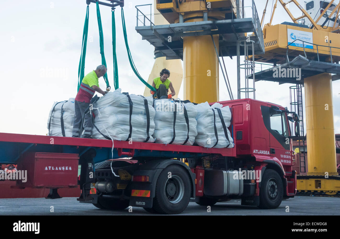 WFP rice bound for Africa being loaded onto ship in Las Palmas port ...