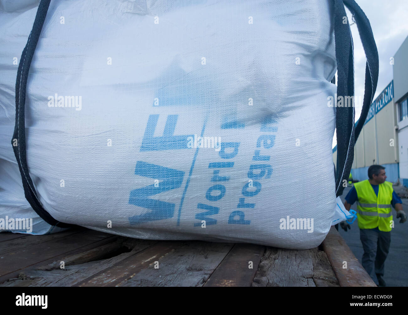 WFP rice bound for Africa being loaded onto ship in Las Palmas port ...