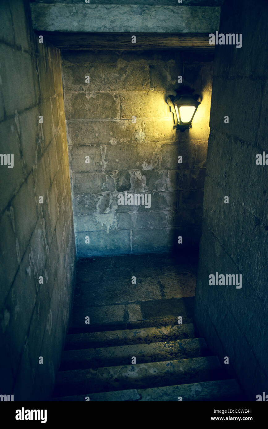 Wall lantern inside old tower Stock Photo - Alamy