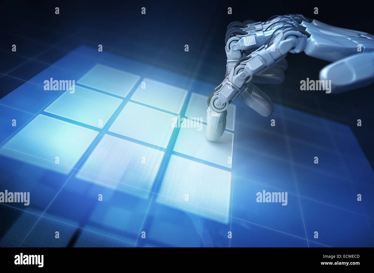 Hand of robot and touchscreen Stock Photo - Alamy