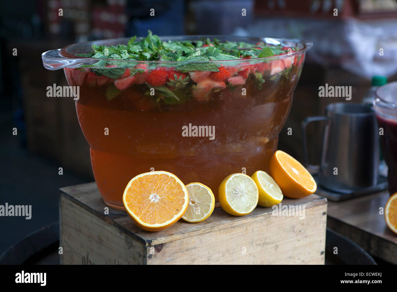 pitcher of ice cold Sangria Stock Photo - Alamy