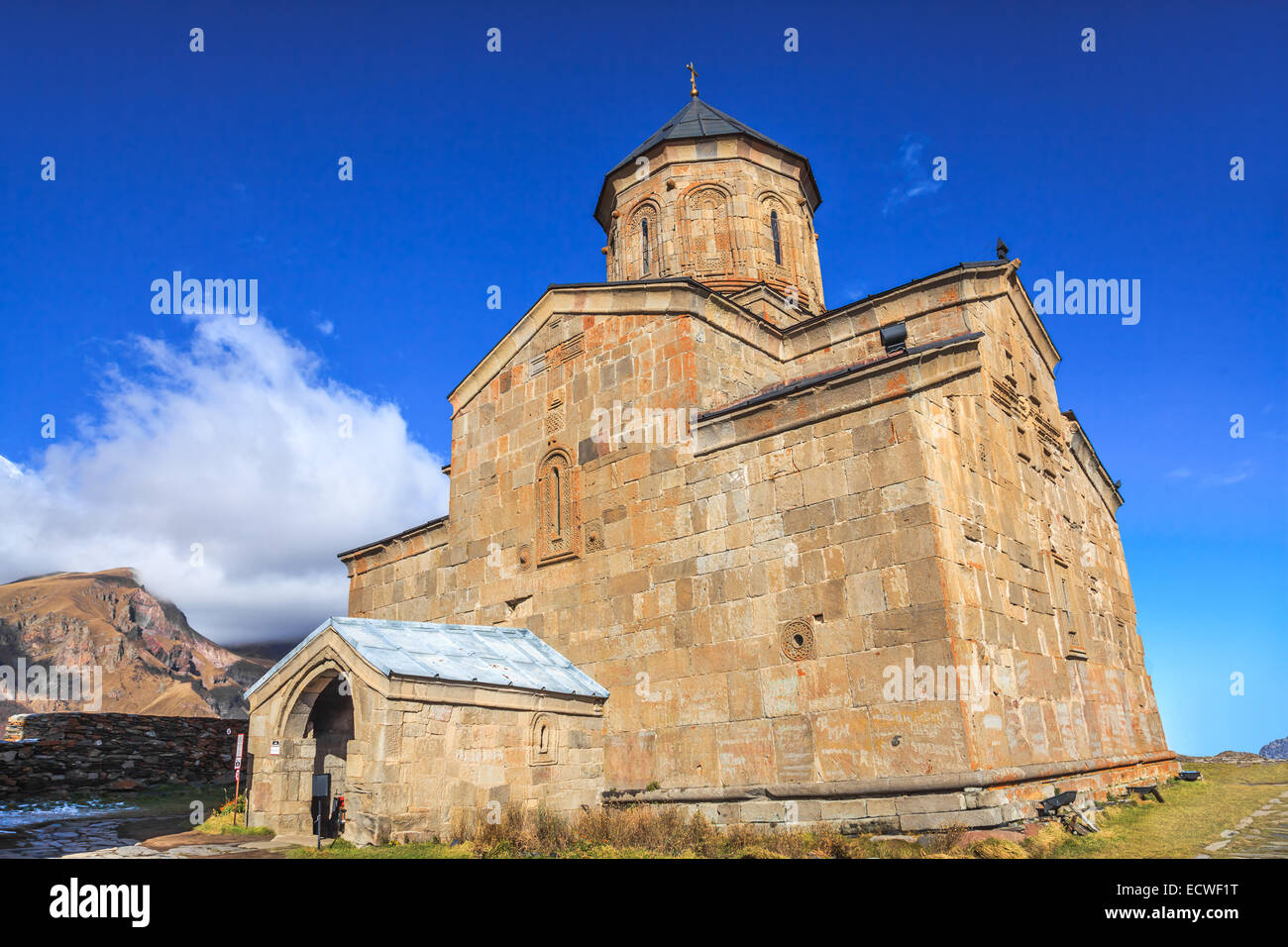 Gergeti Trinity Church on Mount Kazbek in Georgia Stock Photo - Alamy