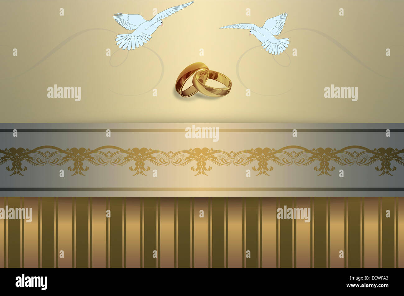 Template of wedding invitation card with gold rings and decorative ...