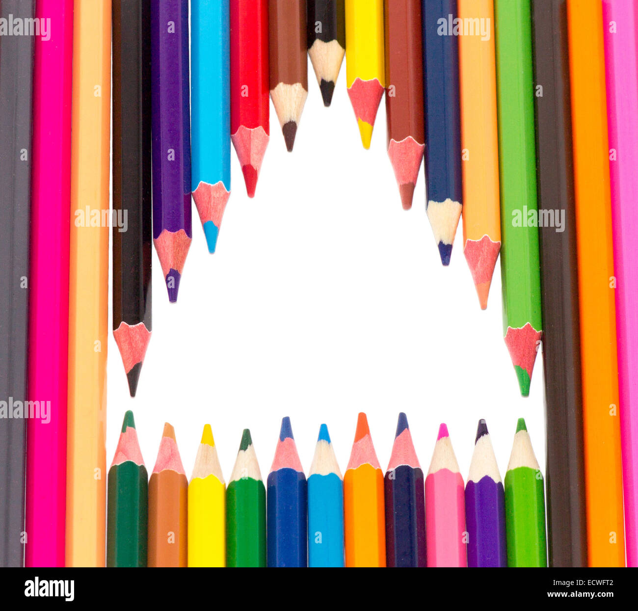 Many colored pencils on a white background isolated Stock Photo - Alamy