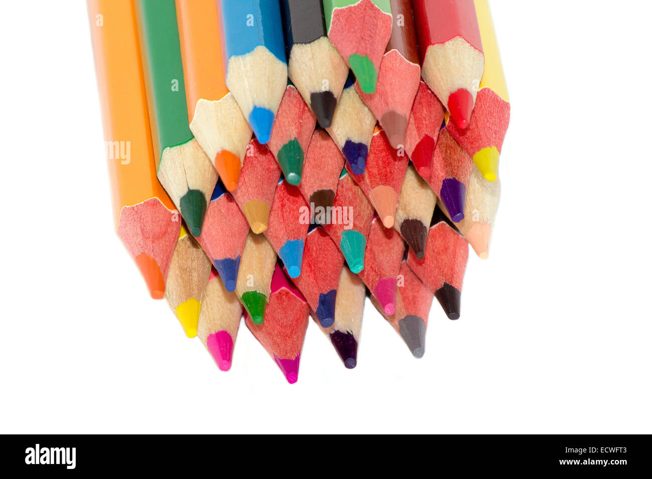 Many colored pencils on a white background isolated Stock Photo - Alamy