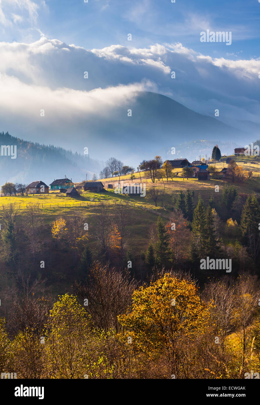 Fog covering the mountain forests, Ukraine, fall Stock Photo - Alamy